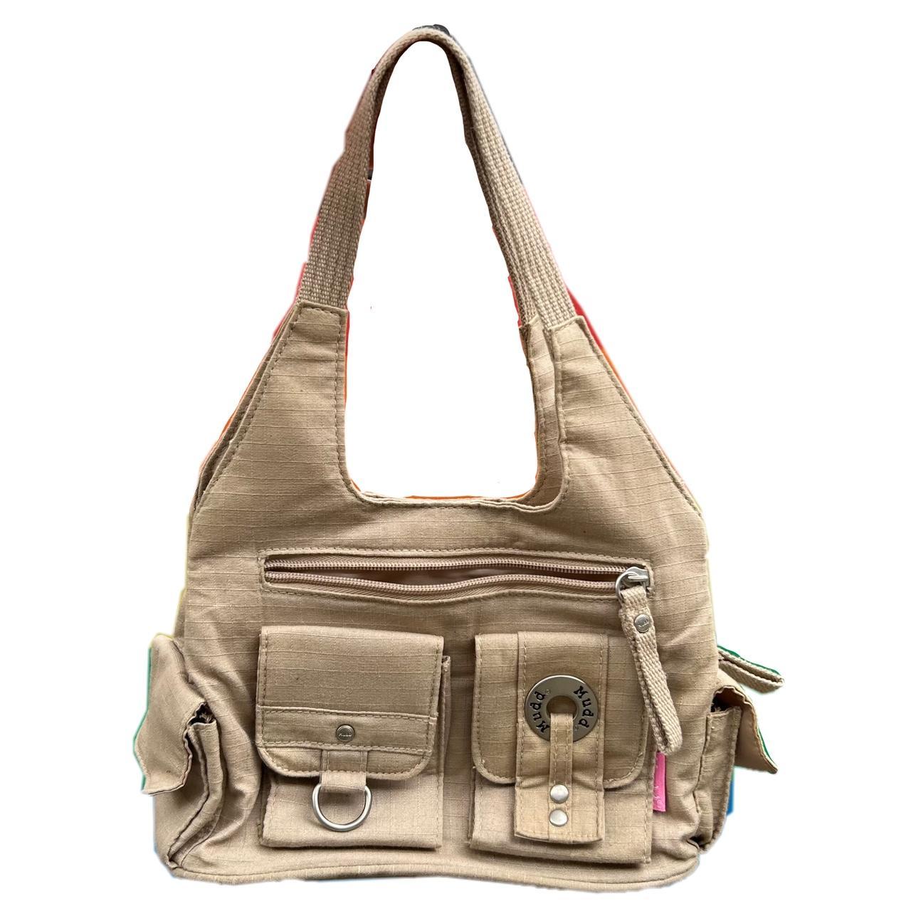 tan mini mudd bag w a built in wallet and mirror... - Depop