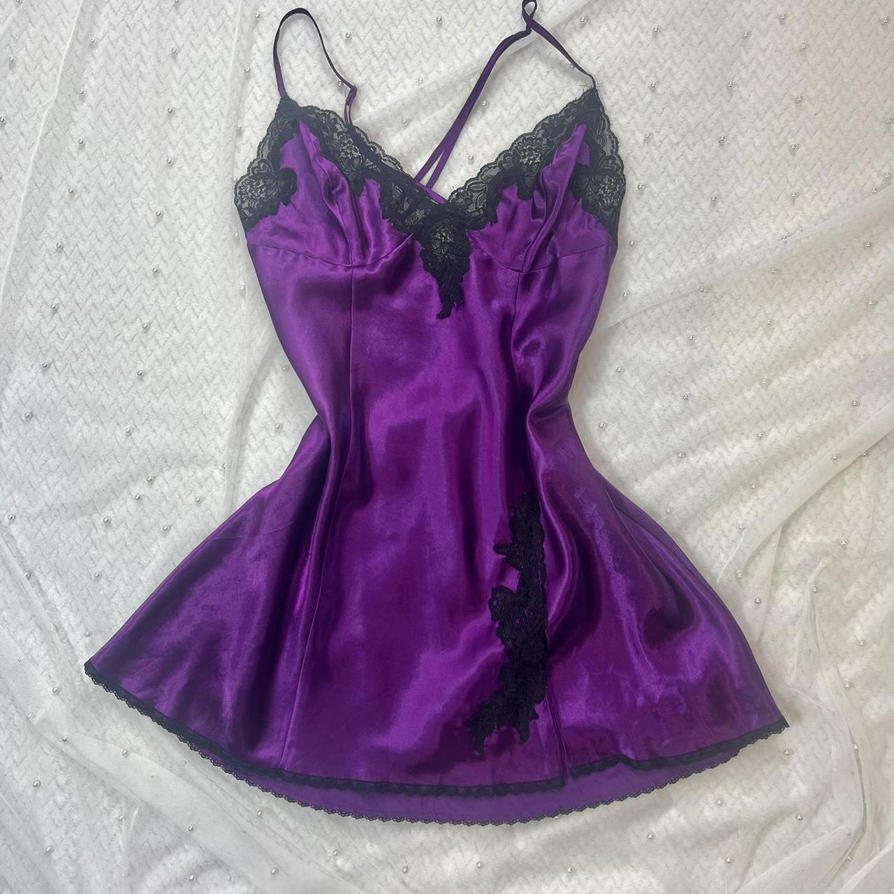 Purple With Black Lace Satin Slip Dress ♥︎ Size M Depop