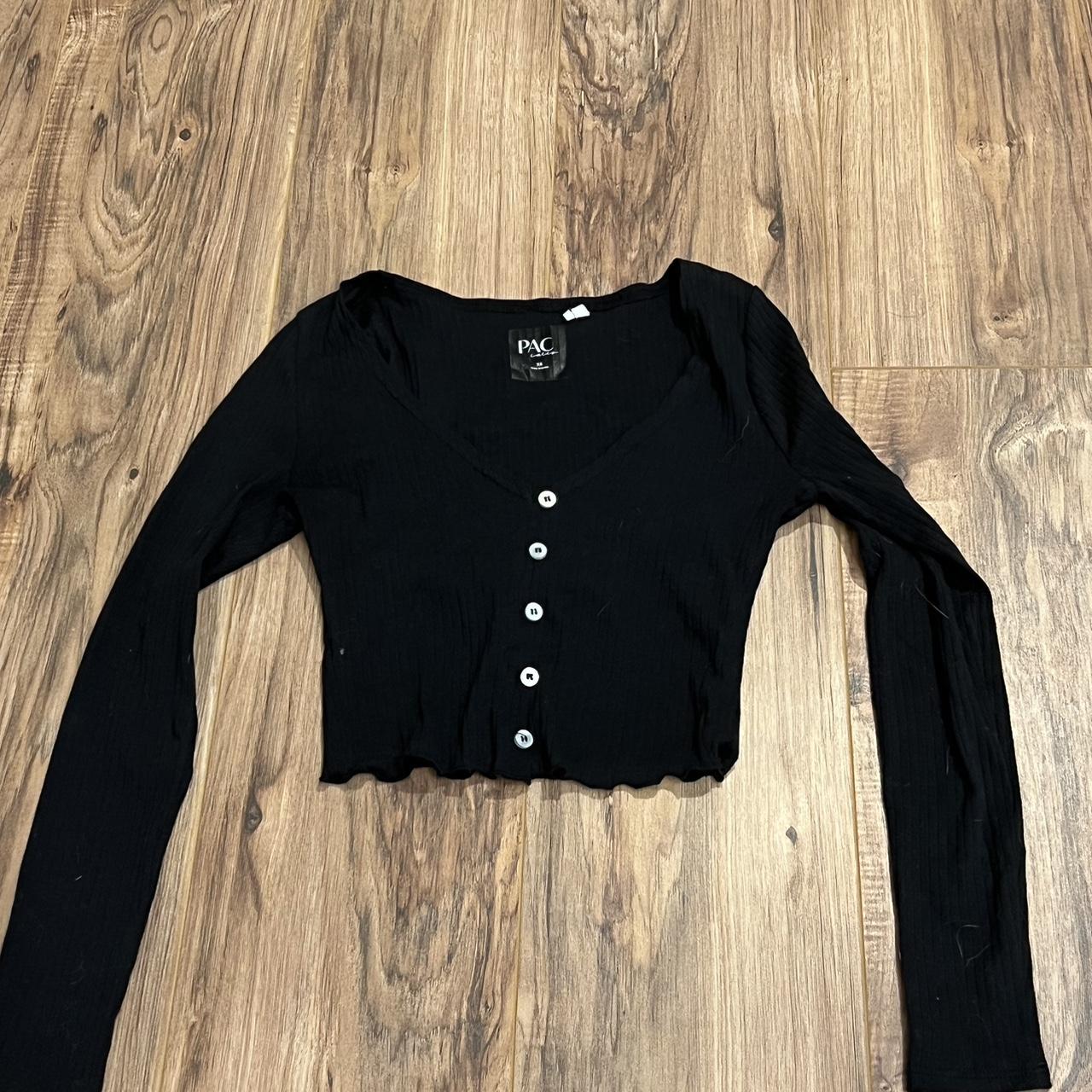 Pacsun navy cropped button down long sleeve... - Depop