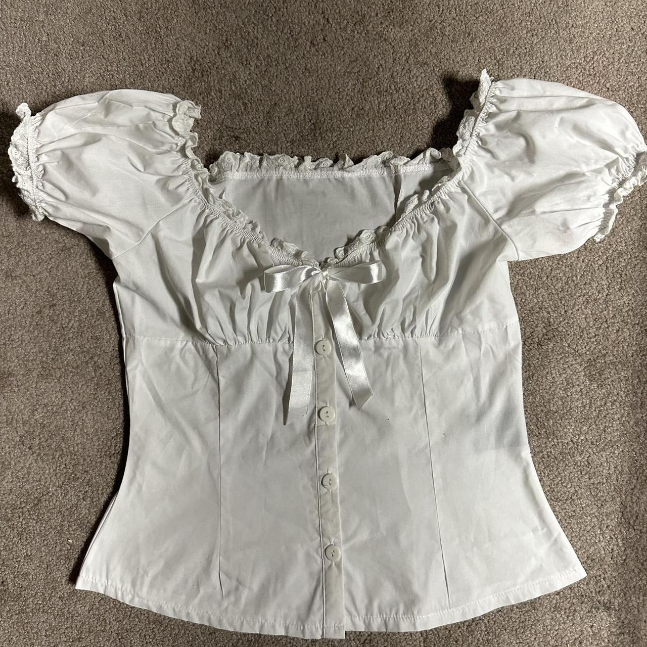 White milkmaid top with puff sleeves, lace trim, and... - Depop