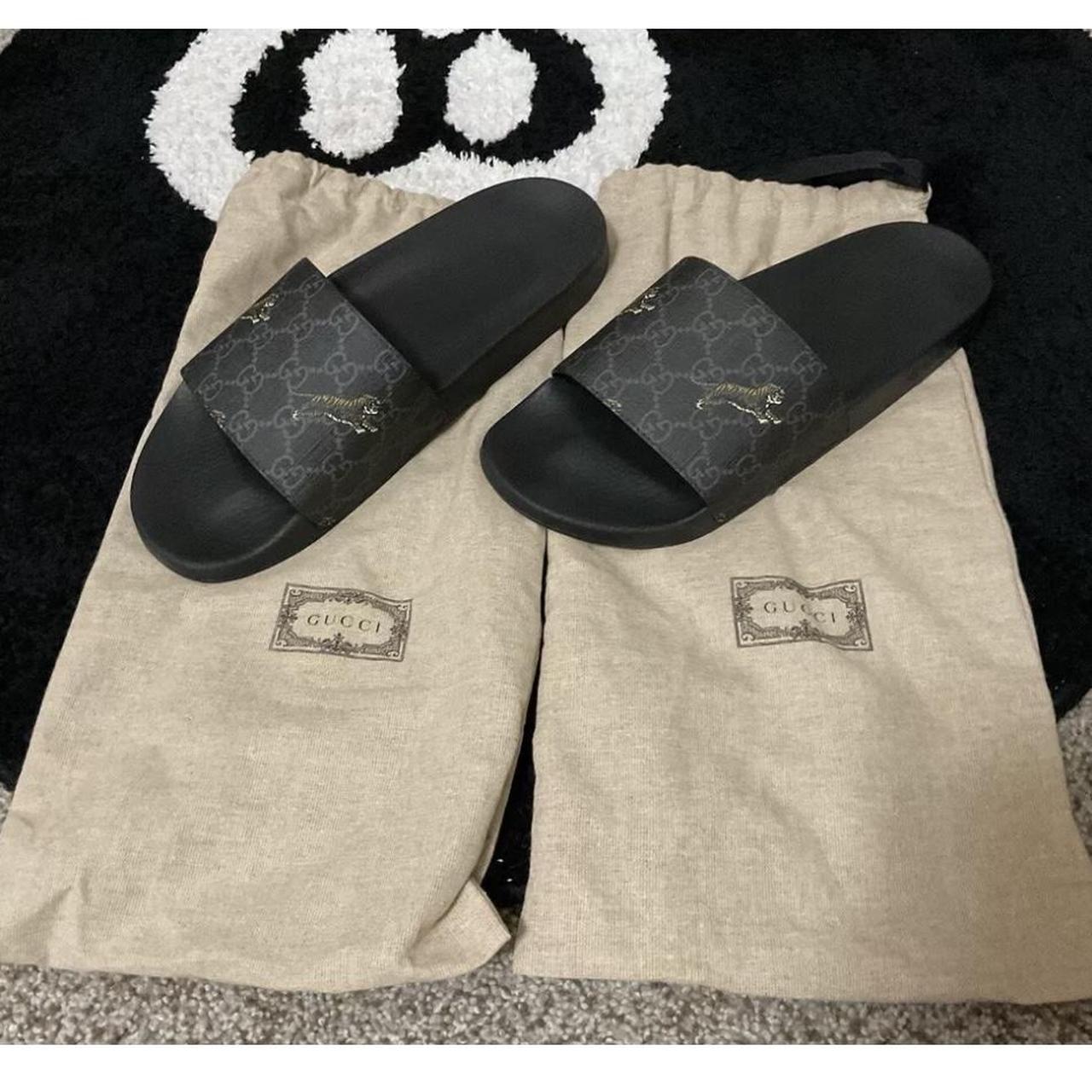 Gucci GG Supreme tiger slides Worn once. Comes... | Depop