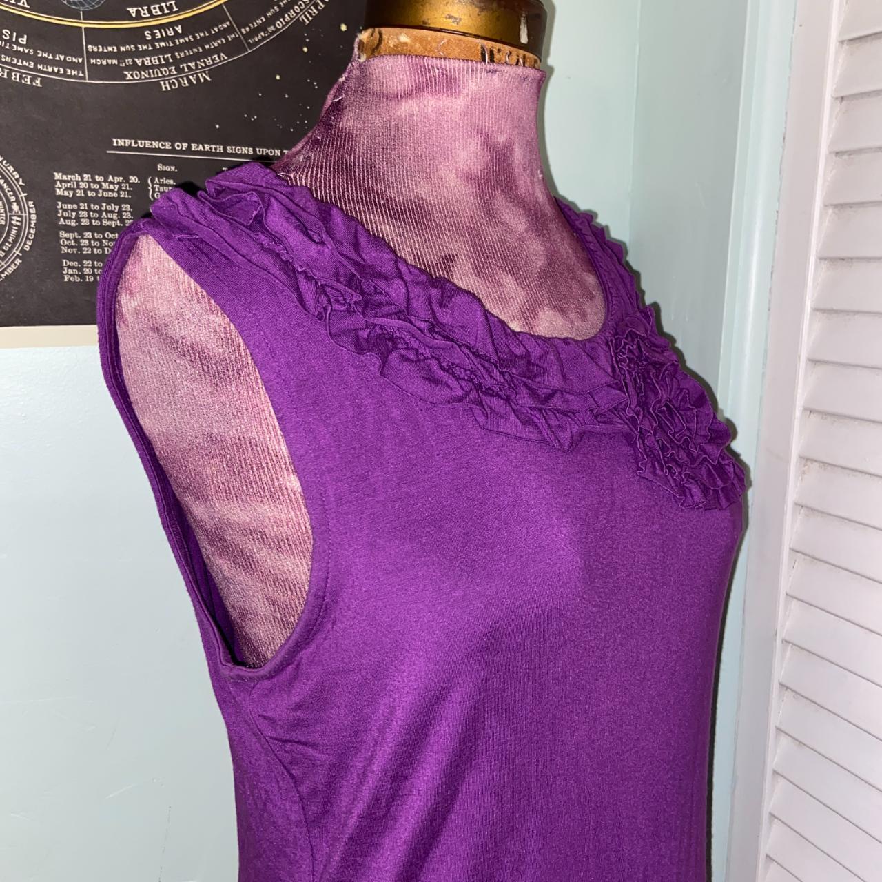 Alfani Purple Floral Ruffle Top- M 95% Rayon, 5%... - Depop