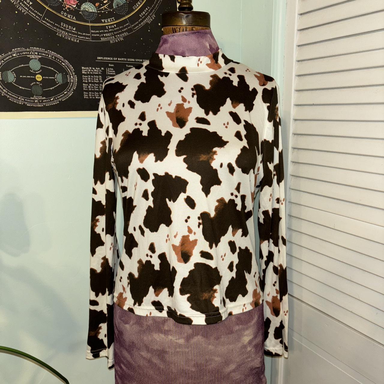 SHEIN Cow Print Long Sleeve Top - XL Gently Used,... - Depop