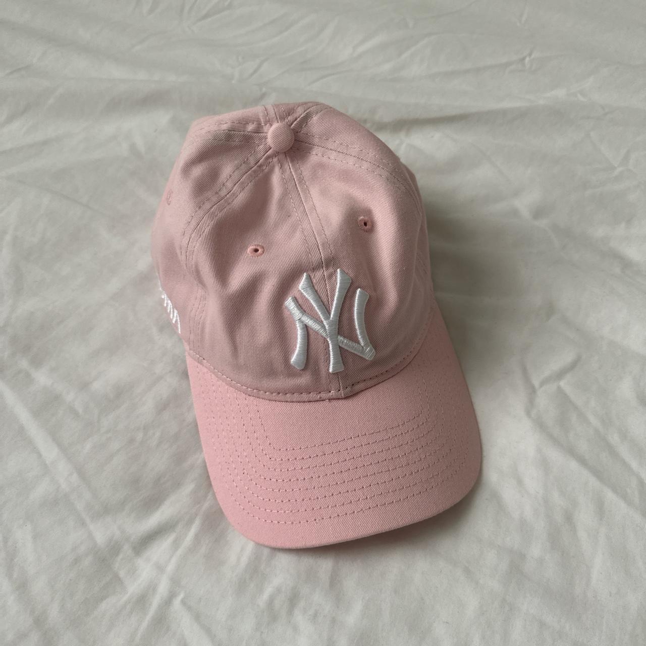 Moma Women's Pink and White Hat | Depop