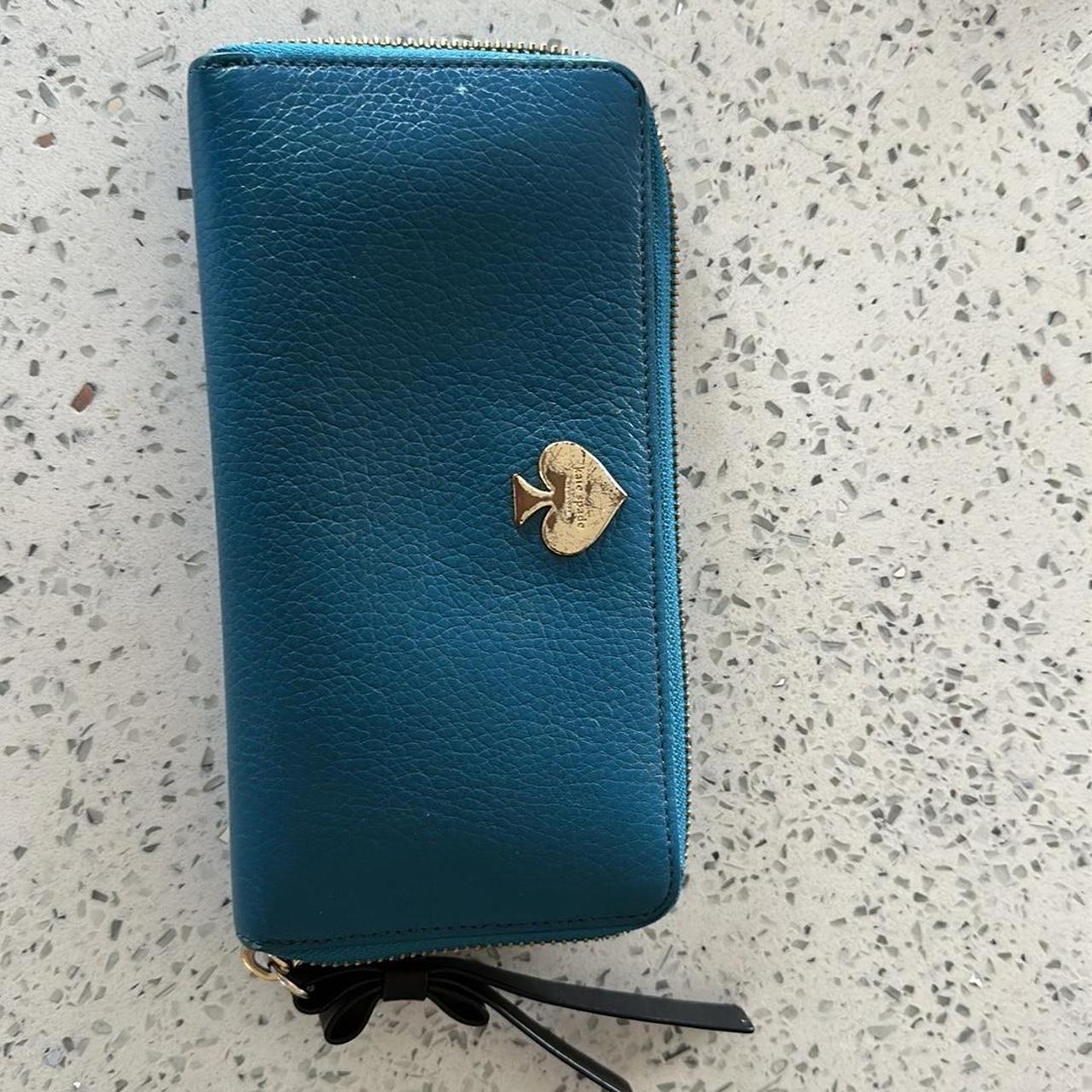 Kate Spade teal wallet Gold zipper and spade Black... - Depop