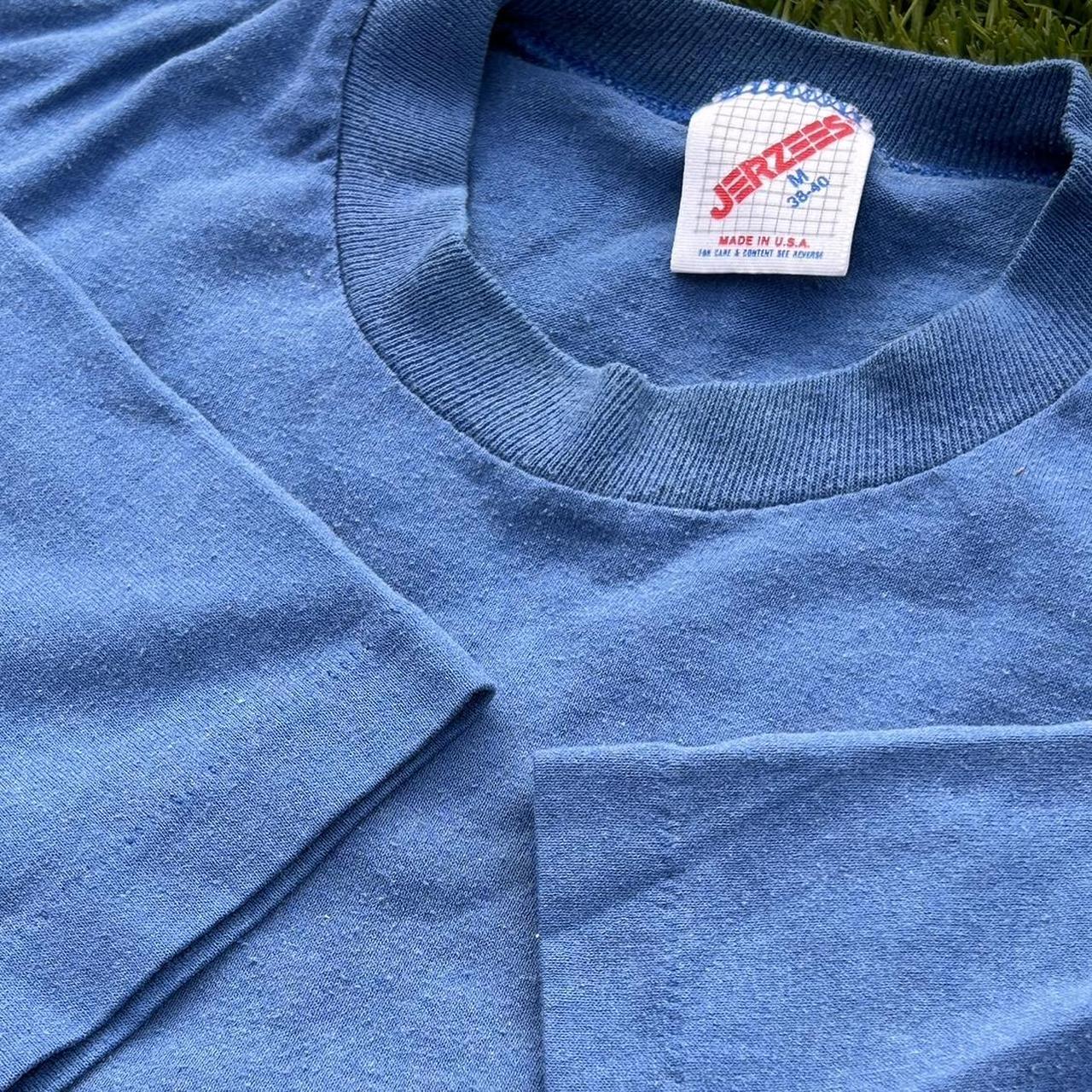 Vintage 90’s Blue Jerzees Blank Tee GENERAL... - Depop