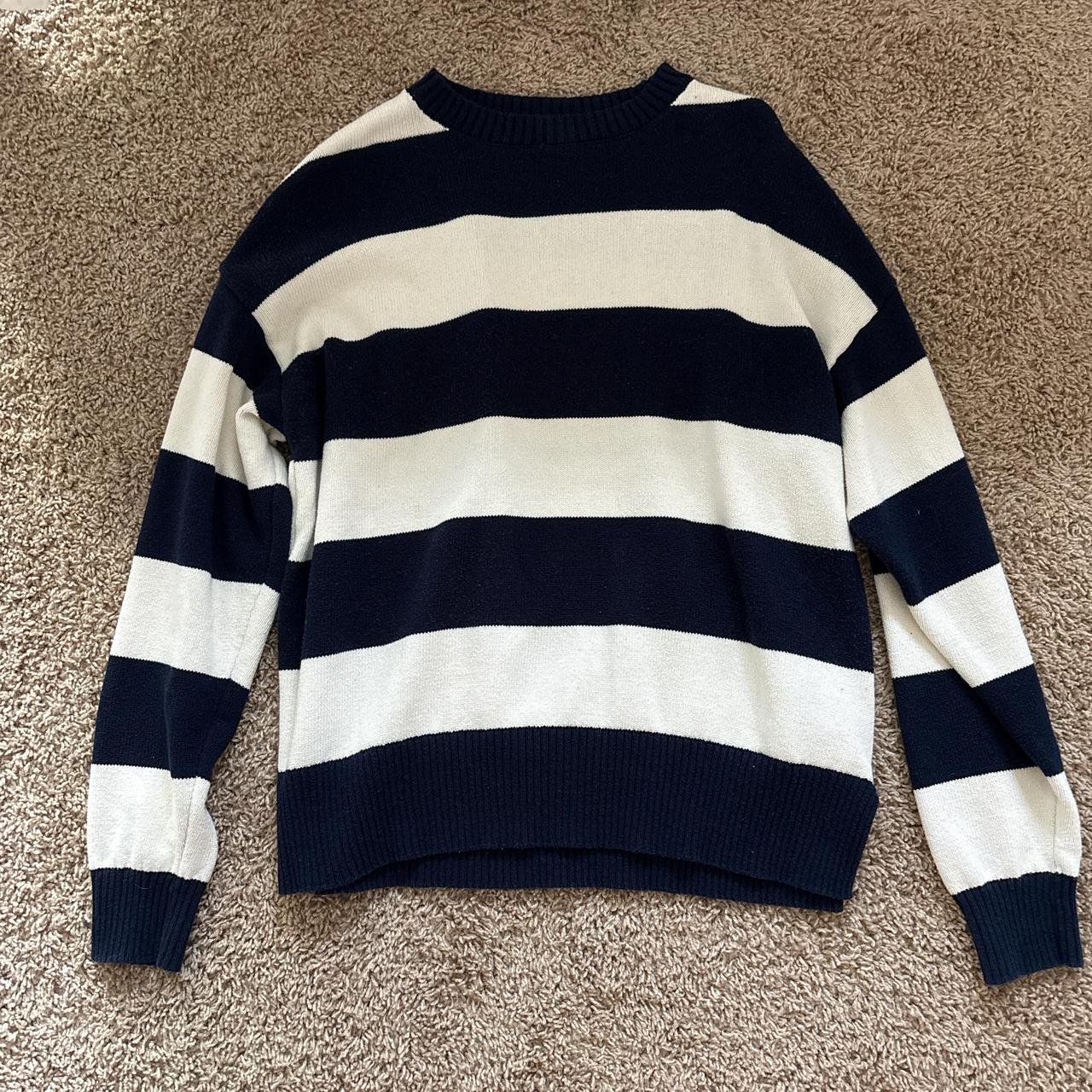 Edikted Riley Oversized Navy Striped Sweater *is a... | Depop