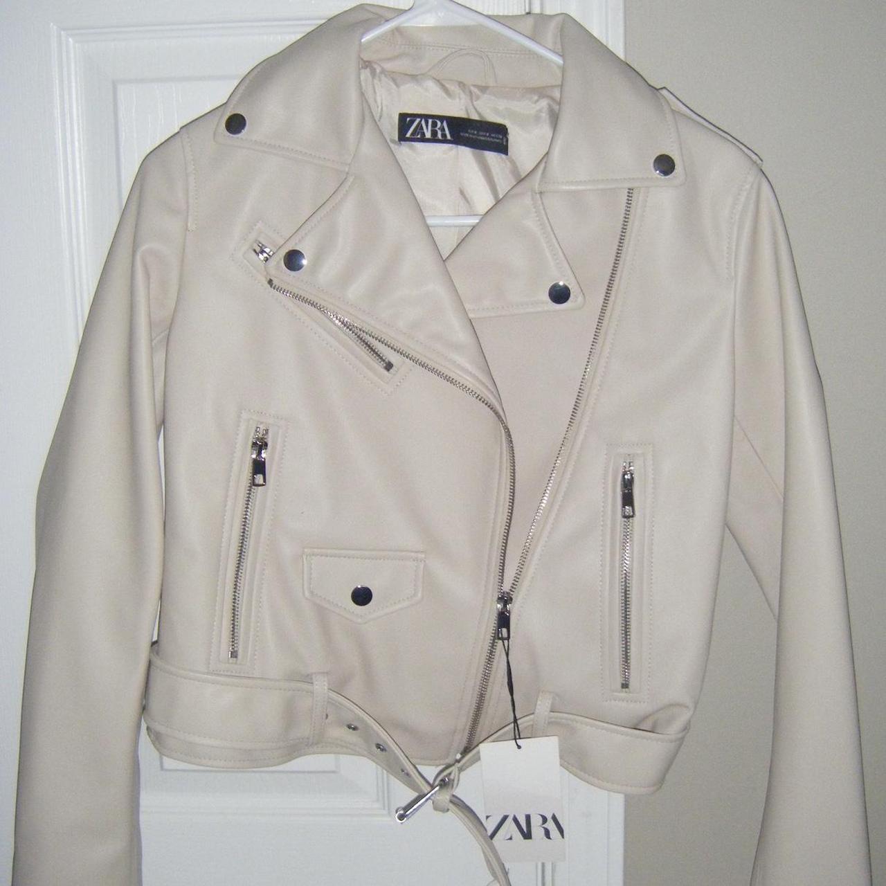 ZARA leather jacket 🤍🤍 - gorgeous cream colored... - Depop