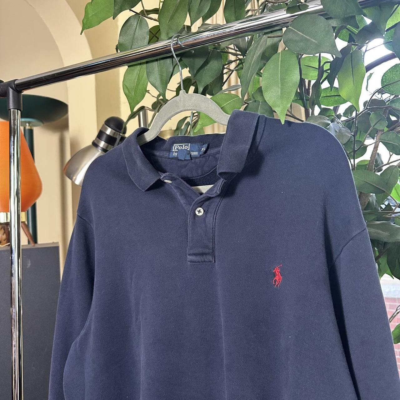 90s polo ralph lauren rugby shirt navy blue size... | Depop