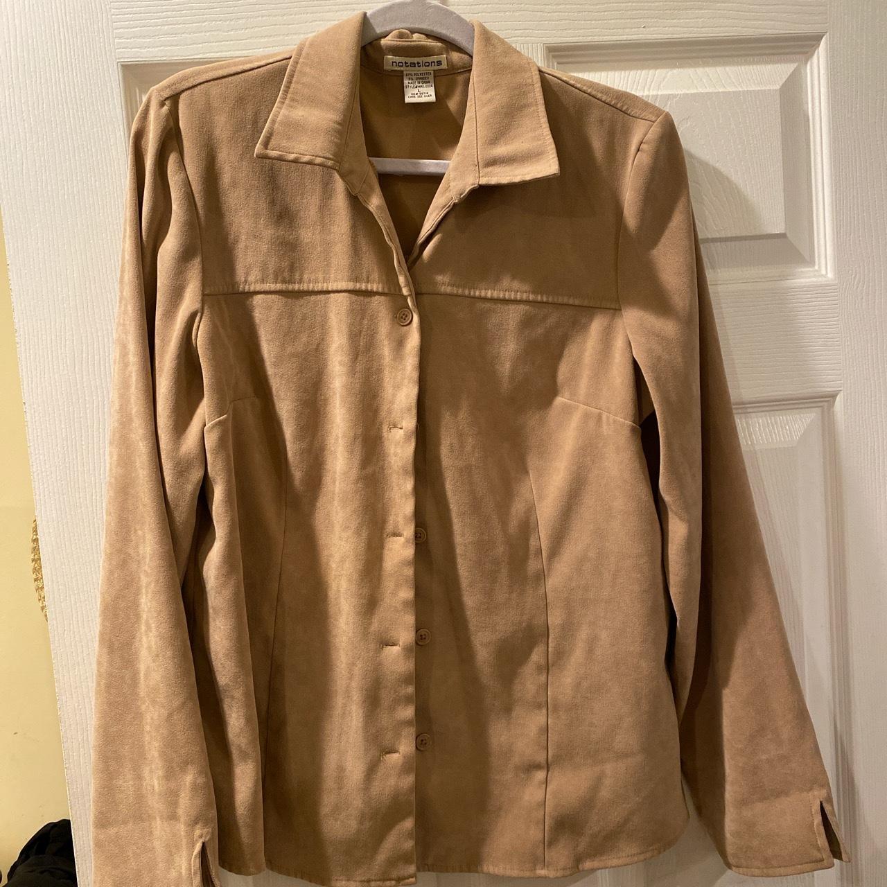 faux suede beige button top in a size women’s L - Depop