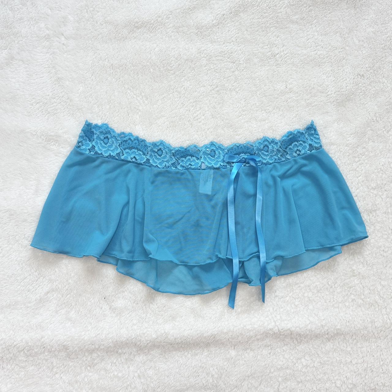 blue micro mini lingerie skirt with lace waistband... | Depop