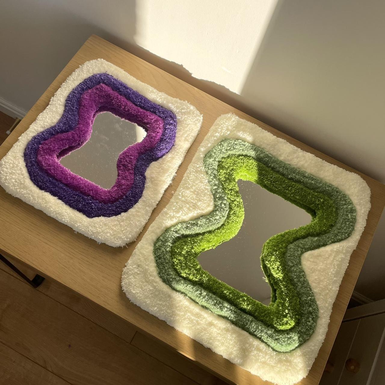 Purple wavy tufted mirror Handmade by me :)) One... - Depop