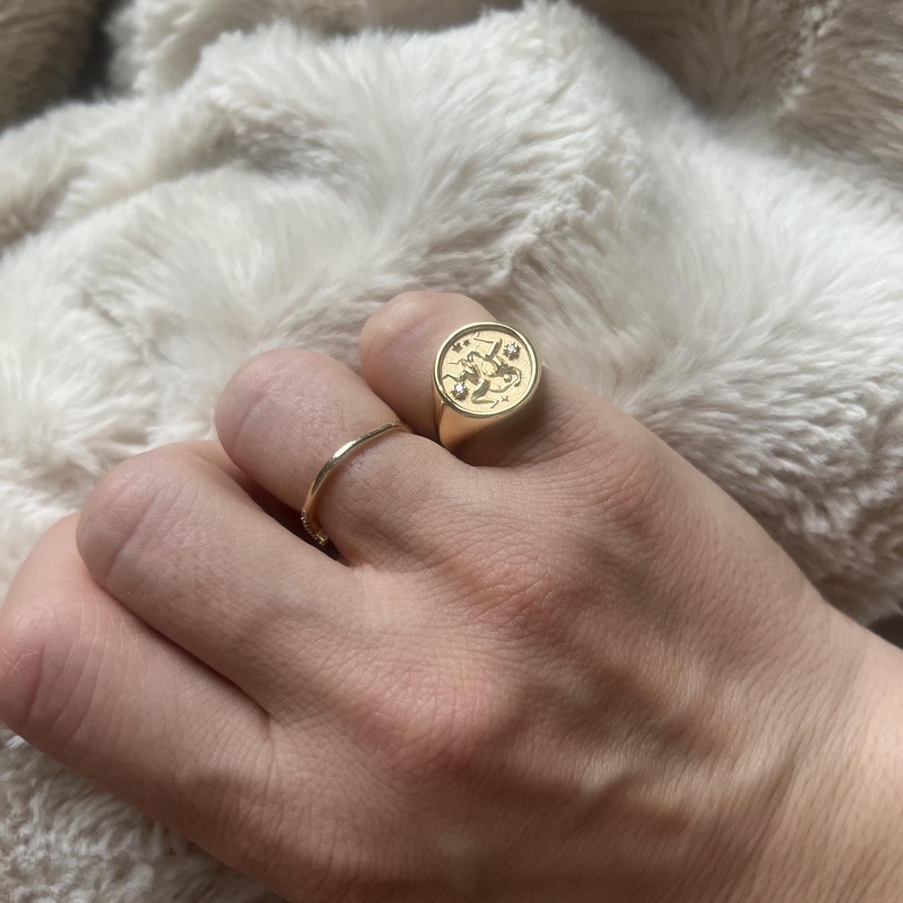 Signet Gemini ring pascal with 2 diamonds Size... - Depop