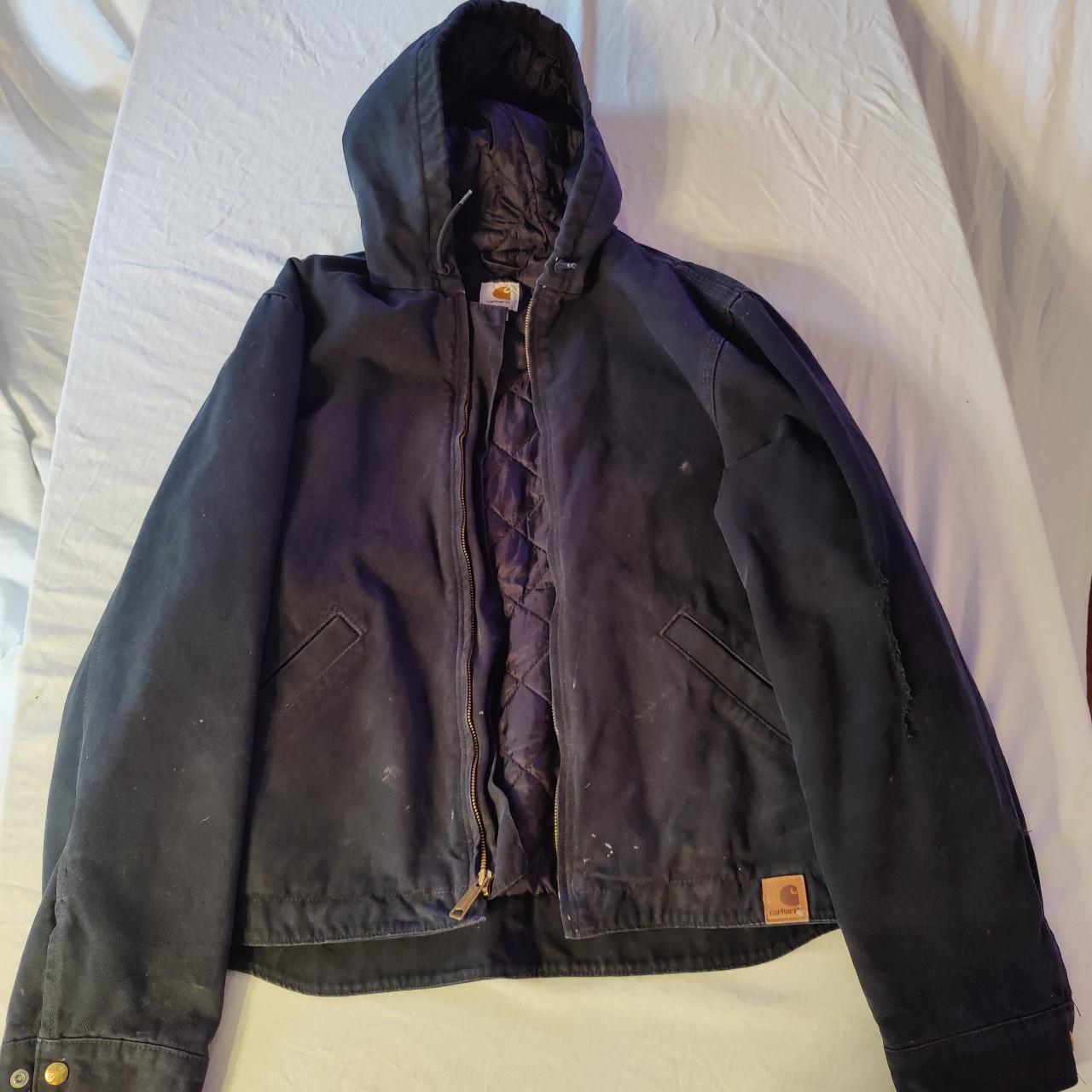 Carhartt Jacket Small rip in arm from chainsaw... - Depop