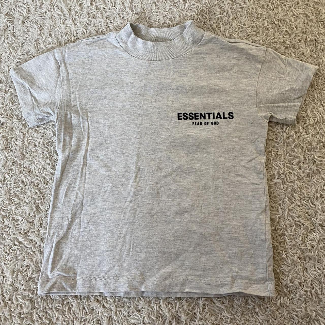 Essentials Women's Grey and Black T-shirt | Depop