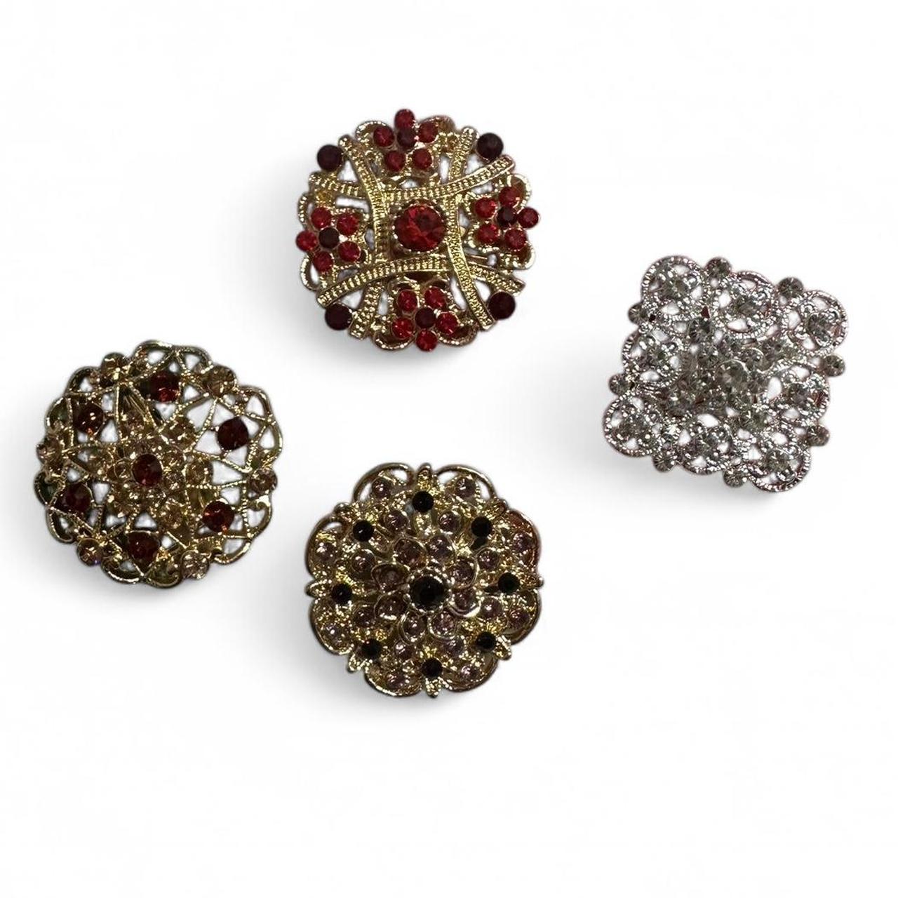 Set of 4 vintage broach pins with red and gold... | Depop