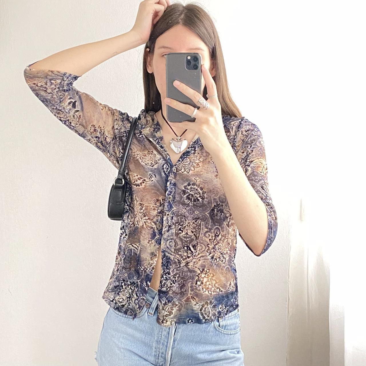 Vintage y2k mesh button up shirt 💖 ️ size UK 6-8.... - Depop