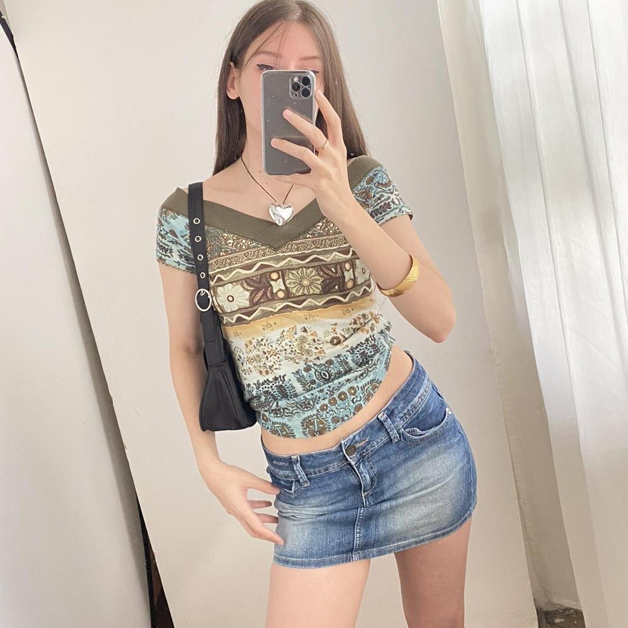 Khaki vintage y2k V neck crop top 💕 size UK 6. Shown... - Depop