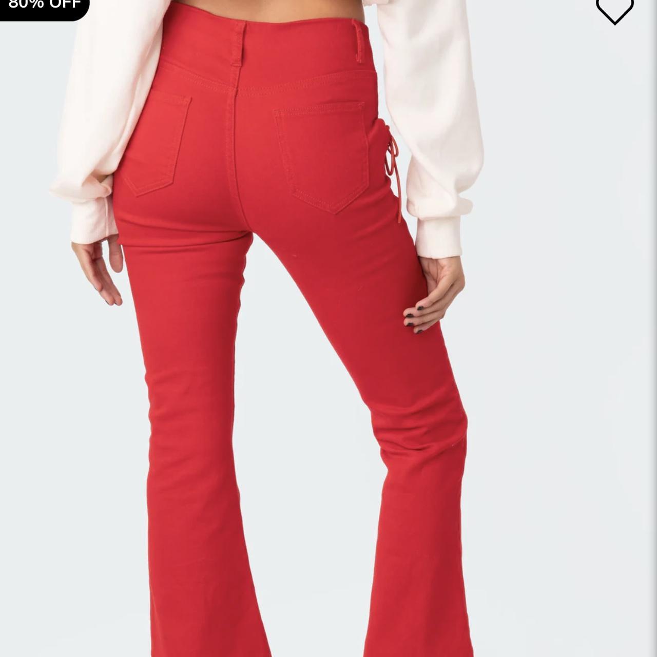 Edikted Engine Red Flared Jeans One of the belt... - Depop