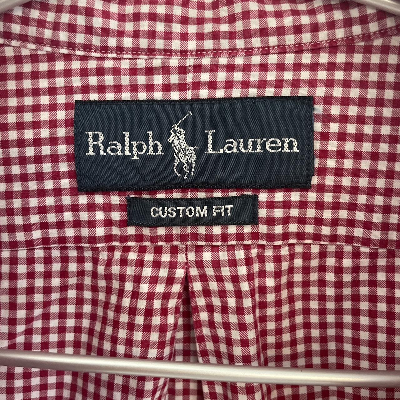 Roughly cropped mens red check Ralph Lauren long... - Depop