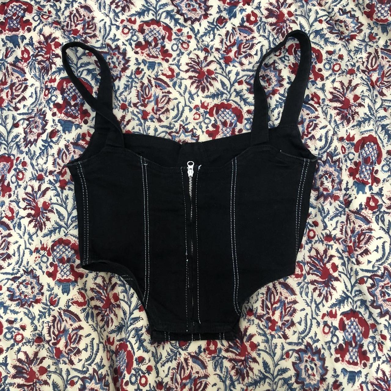 Black denim Zara corset top Only worn once Very... - Depop