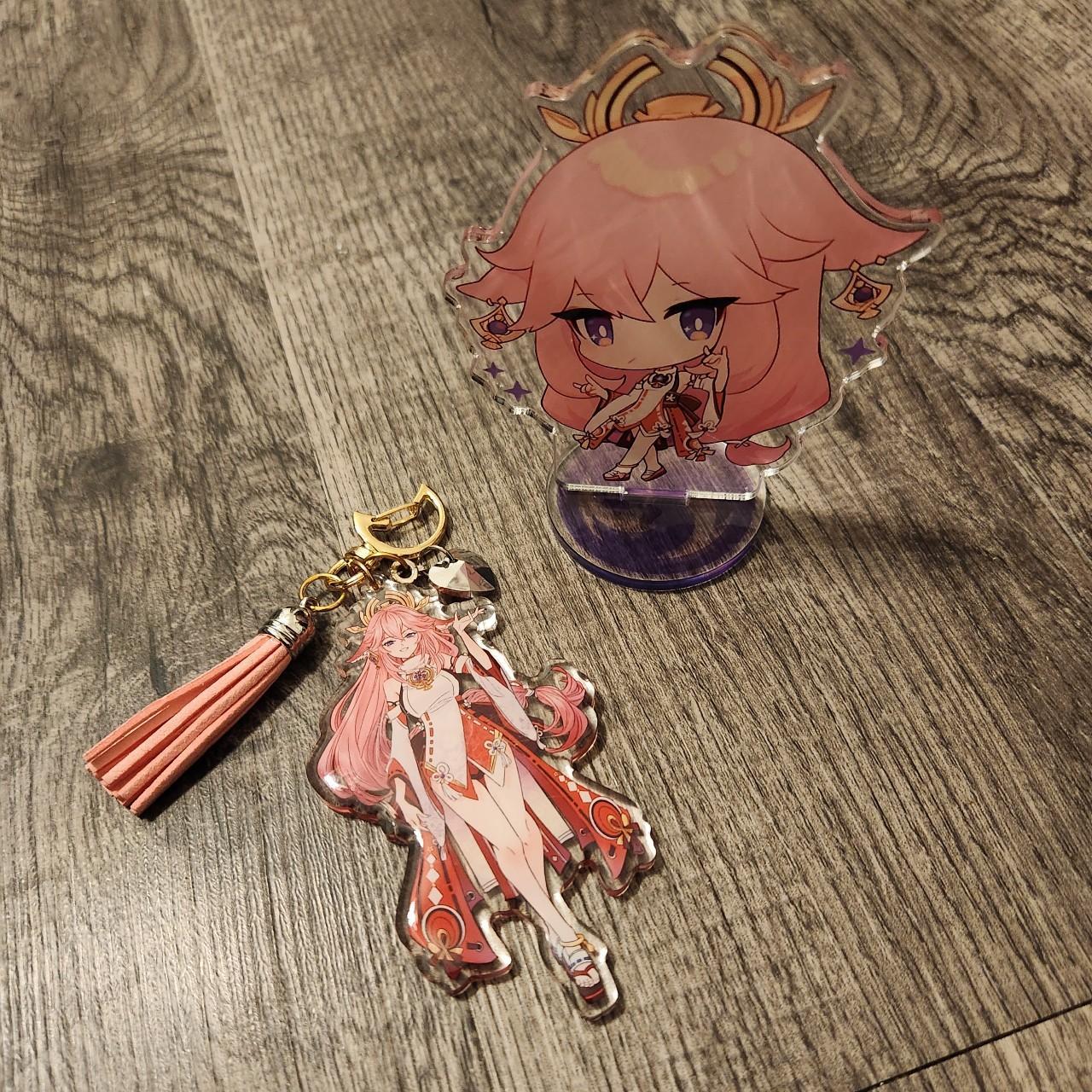 Fan-made Yae Miko double-sided keychain and acrylic... - Depop