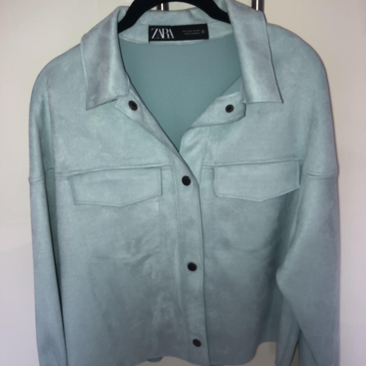 Zara suede mint green blue teal jacket shacket... - Depop