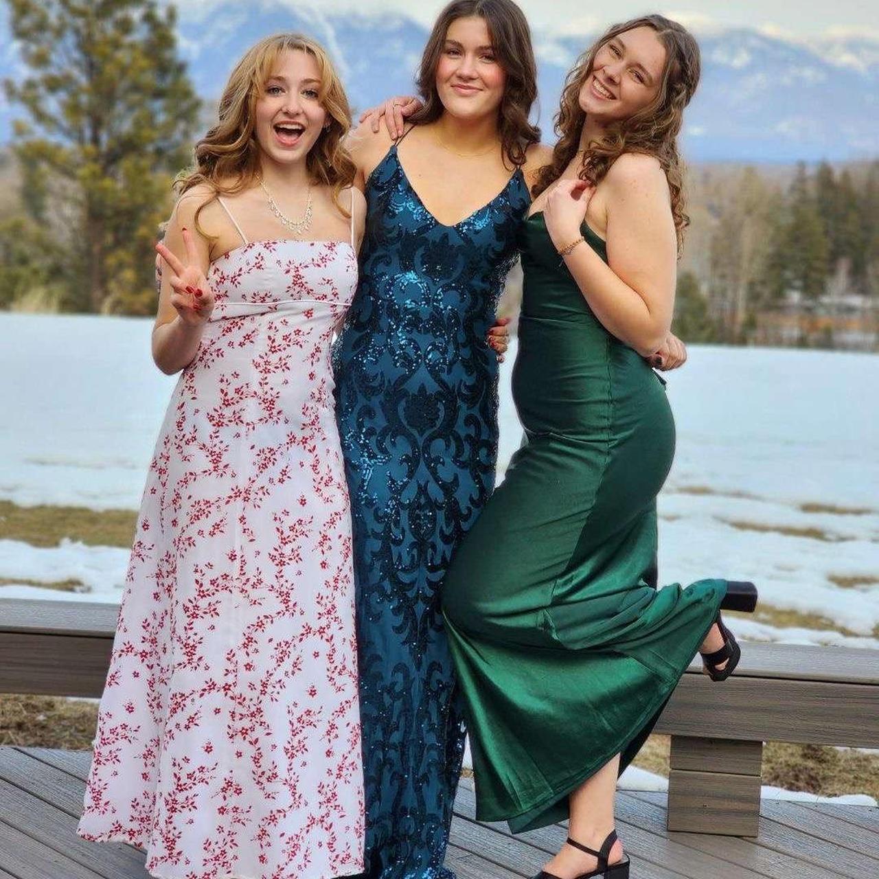 Windsor prom dress with embroidered sequin flowers... - Depop