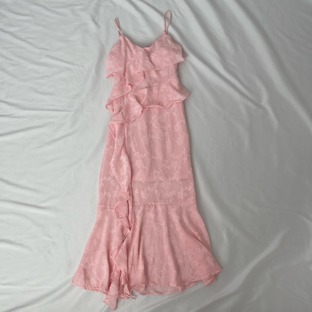 Coquette Pastel Pink Jacquard Ruffle Maxi... - Depop