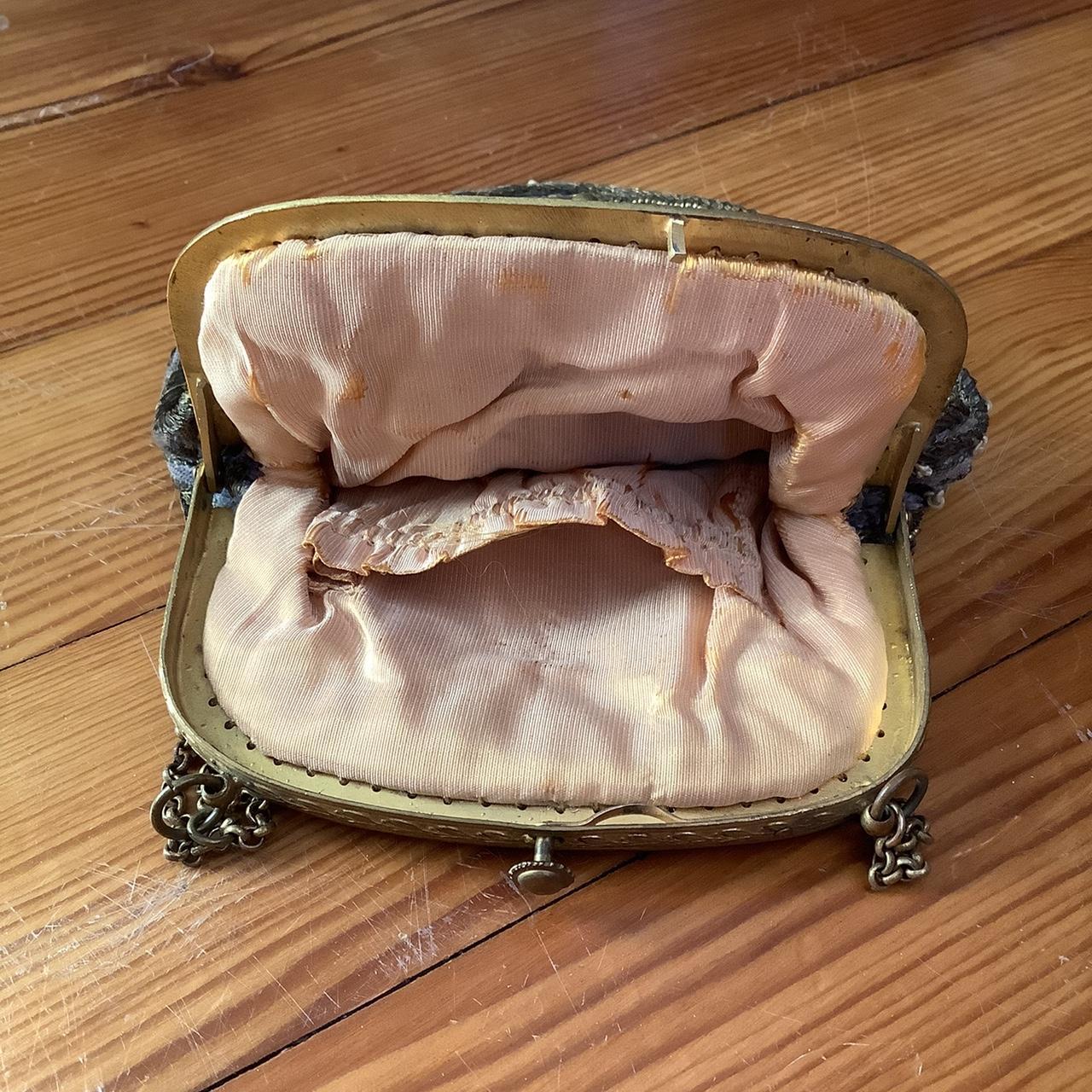 Vintage hand purse, embroidered, metal chain and... - Depop