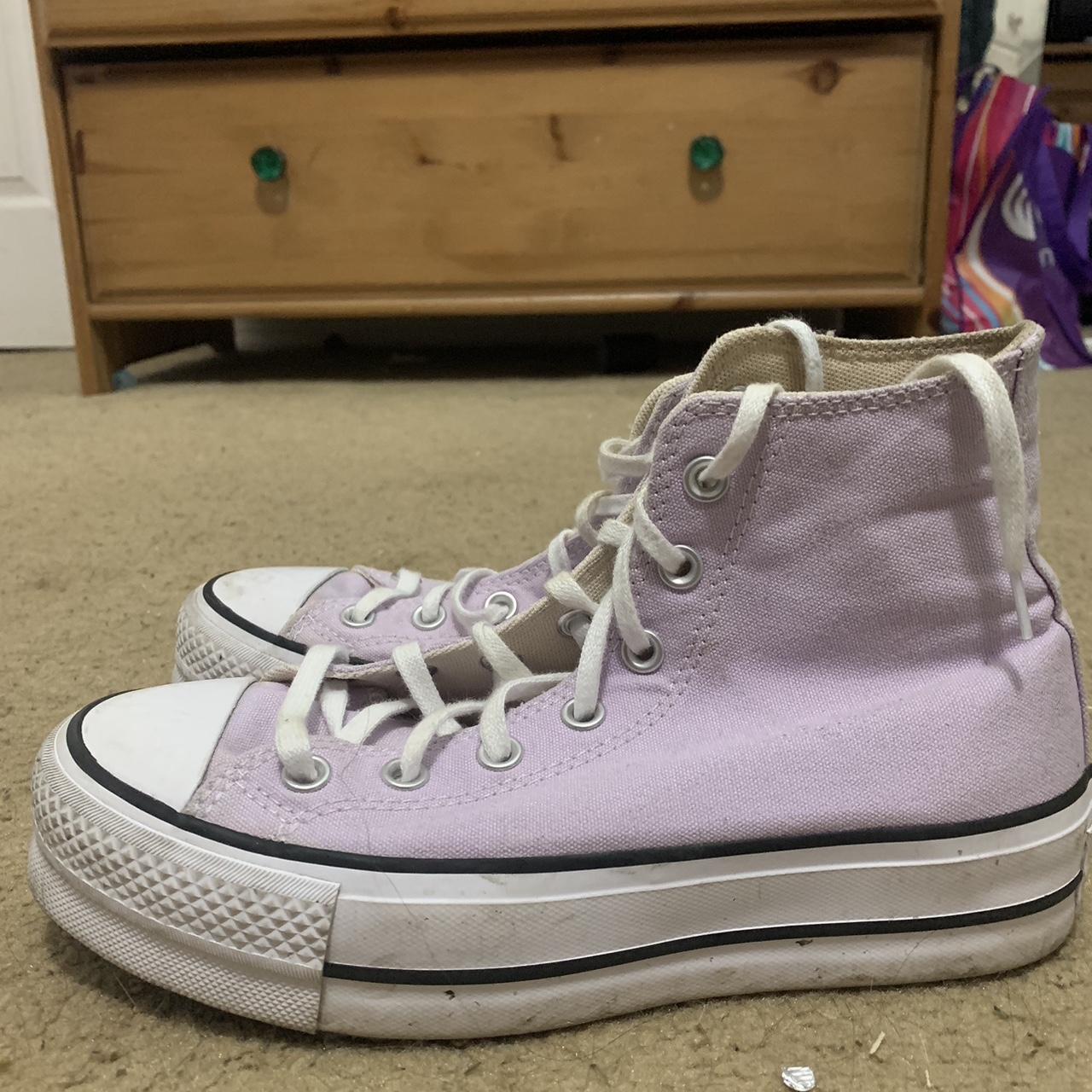 purple hightop platform converse i’ve worn them... - Depop