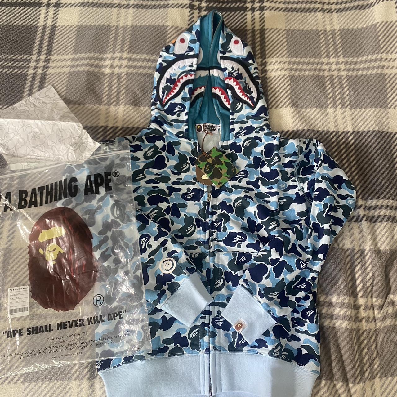 Bape a bathing ape hoodie Double hood Blue... - Depop