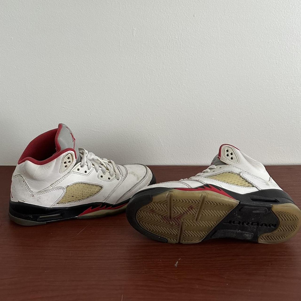 Jordan retro 5 white and red color way size 5y They... - Depop