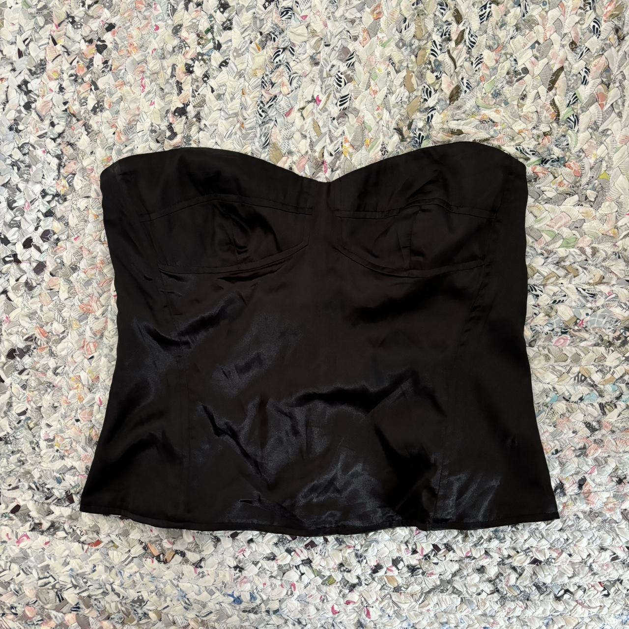 vintage supré black satin strapless structured... - Depop