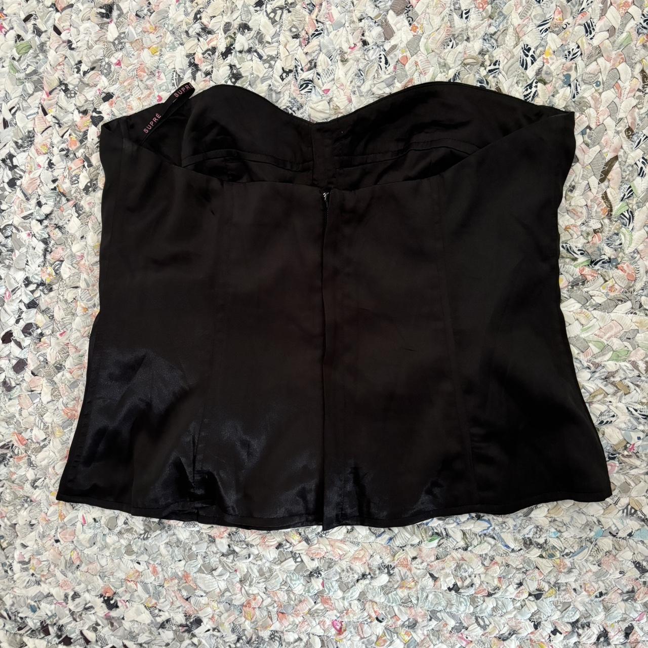 vintage supré black satin strapless structured... - Depop
