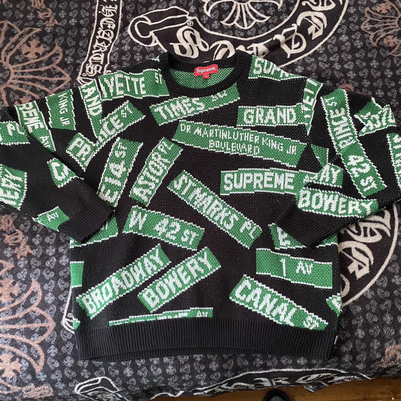 supreme street sign sweater fits true to... - Depop