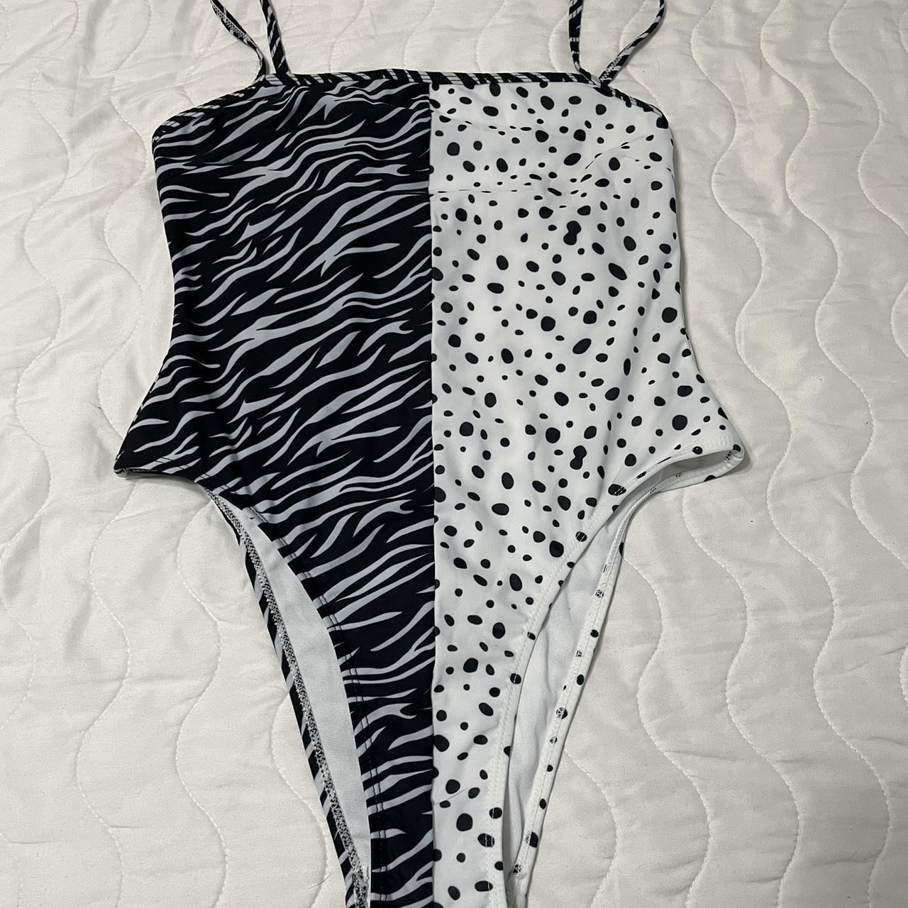 Women's Black and White Swimsuit-one-piece | Depop