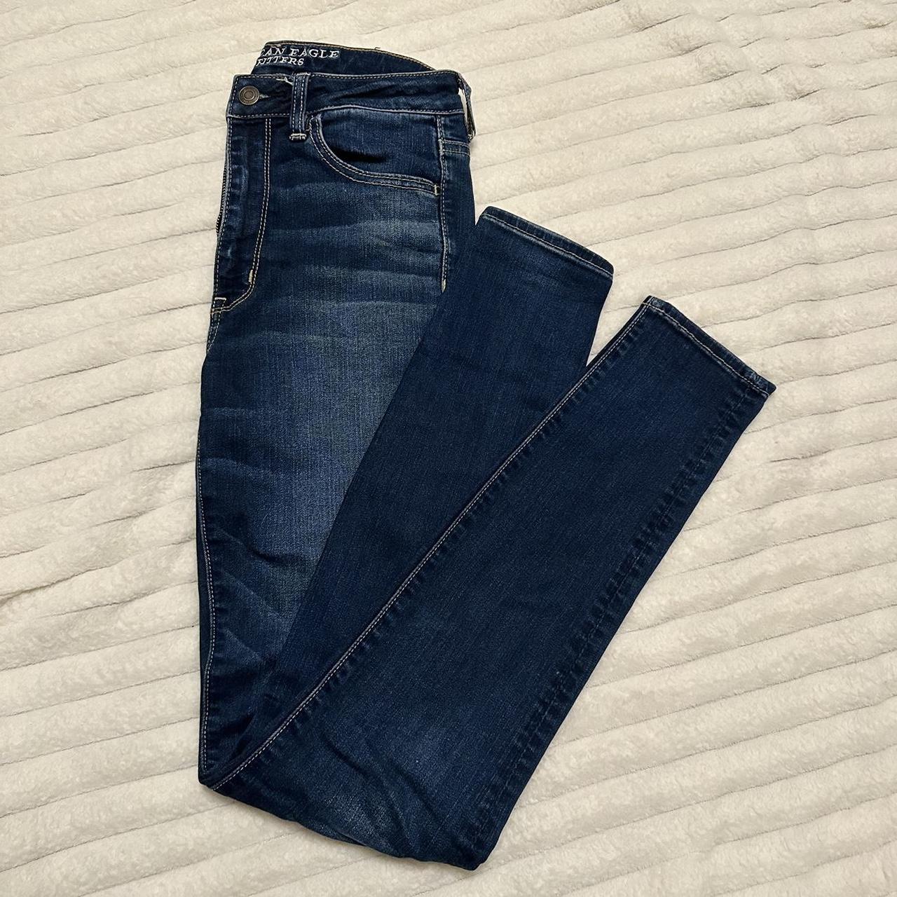 AE Denim X Super Stretch Super Hi-Rise Jeans in Blue... - Depop AE Denim X Super Stretch Super Hi-Rise Jeans in Blue... - Depop