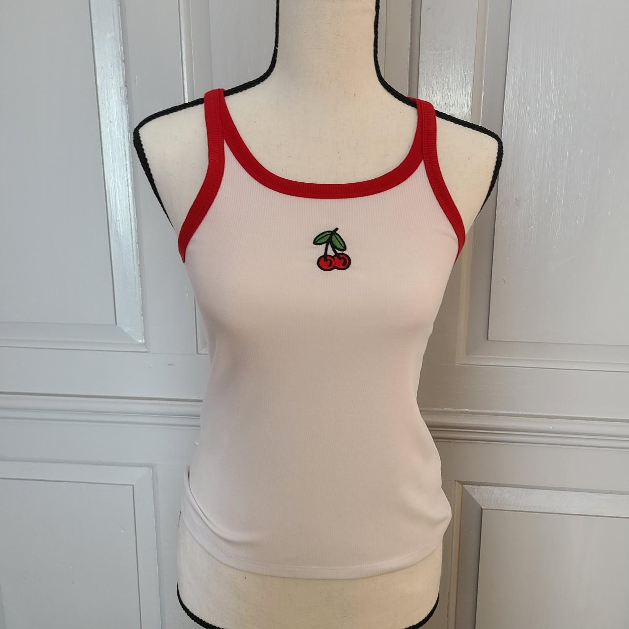 White and red cherry tank top - Depop
