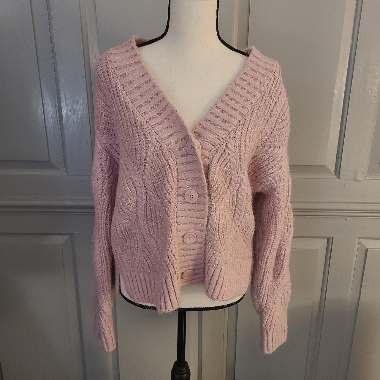 Adorable coquette sparkly pink knit cardigan - Depop