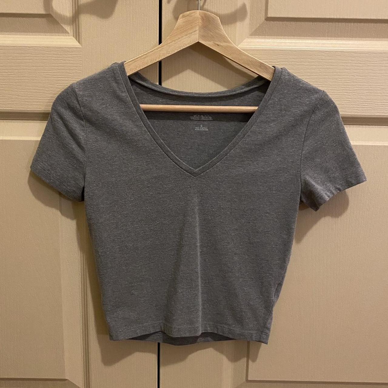 Target grey v-neck fitted crop top. Size S. Worn a... - Depop