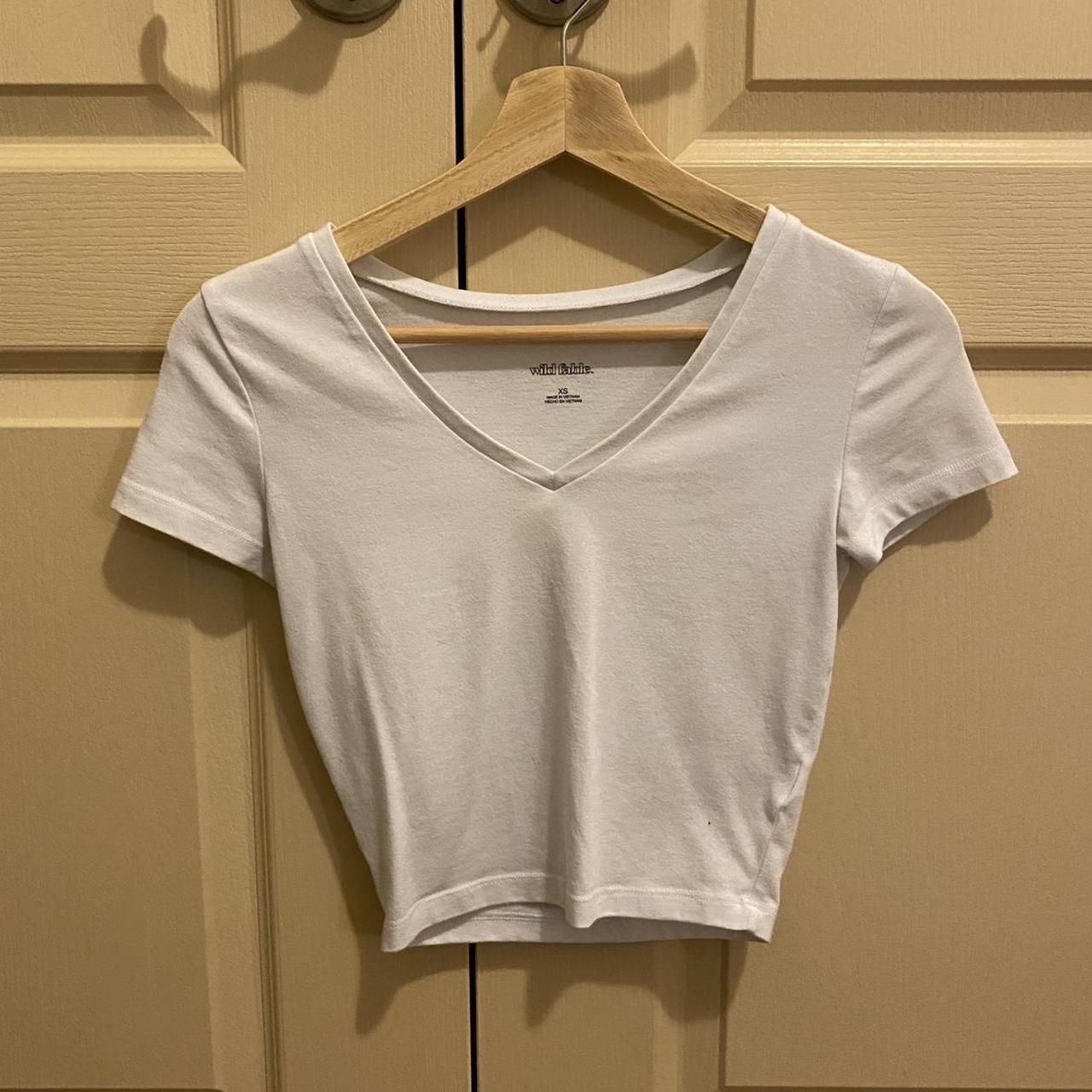 Target white v-neck fitted crop top. Size XS. Worn a... - Depop
