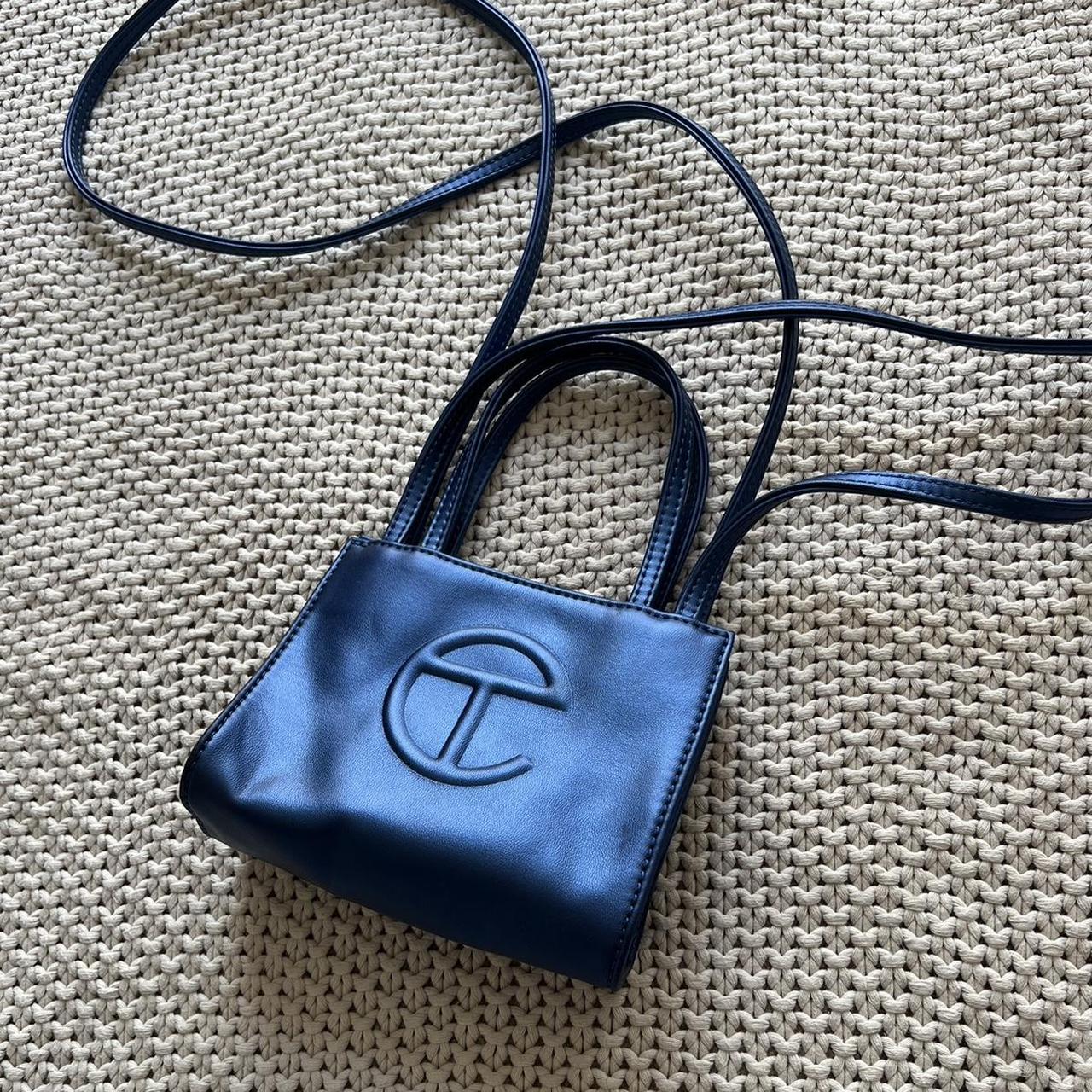 Mini blue metallic telfar bag in the shade cerulean.... - Depop