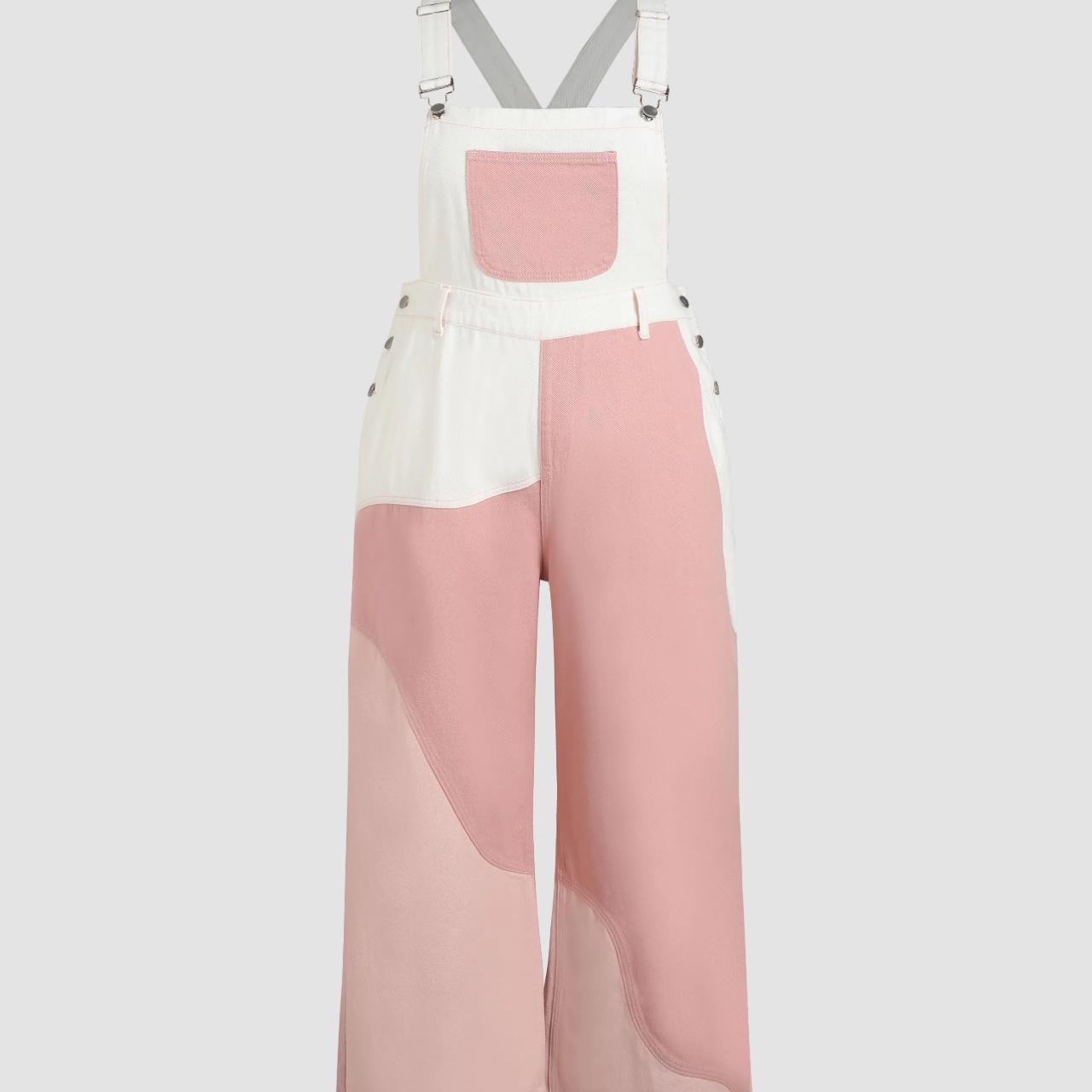cider pink & white patchwork denim overalls size... - Depop