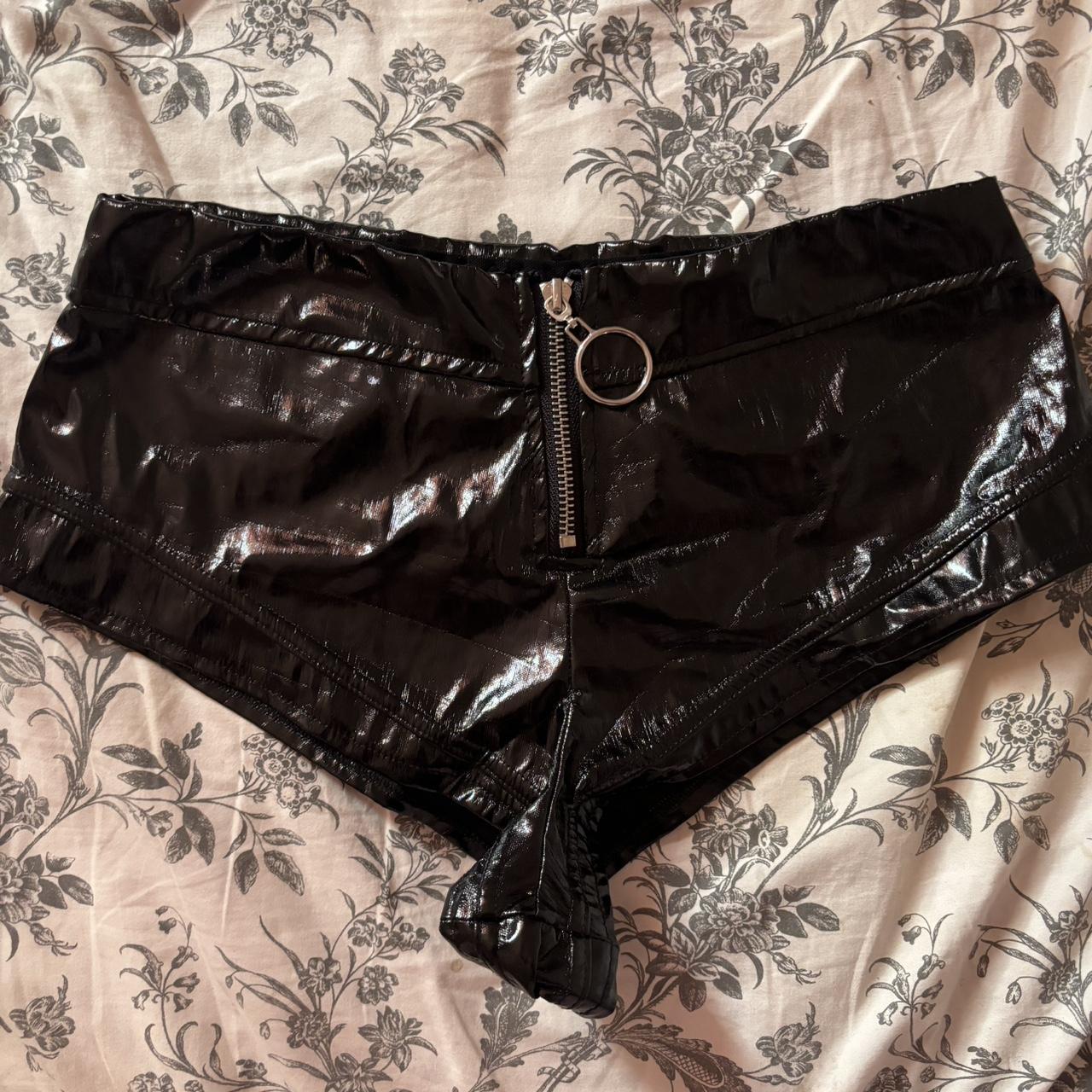 Vinyl shorts with o ring zipper never worn only... - Depop