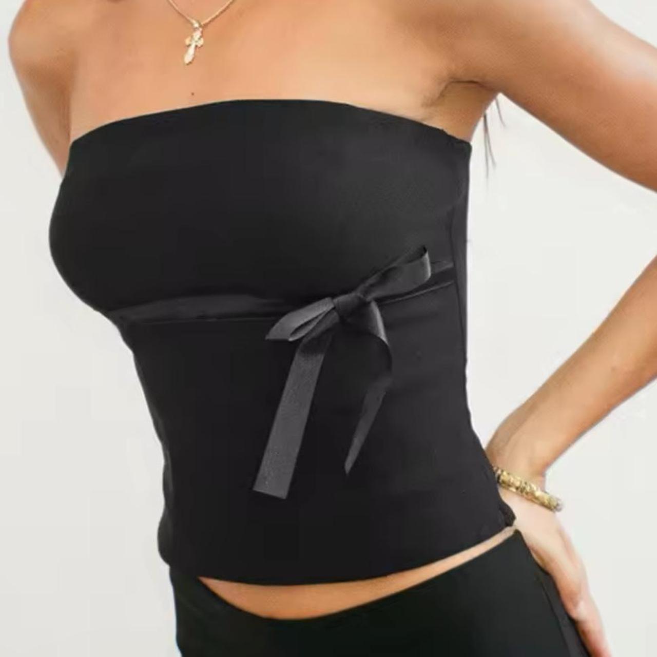 black tube top/boobtube with bow - size S, fits a... - Depop