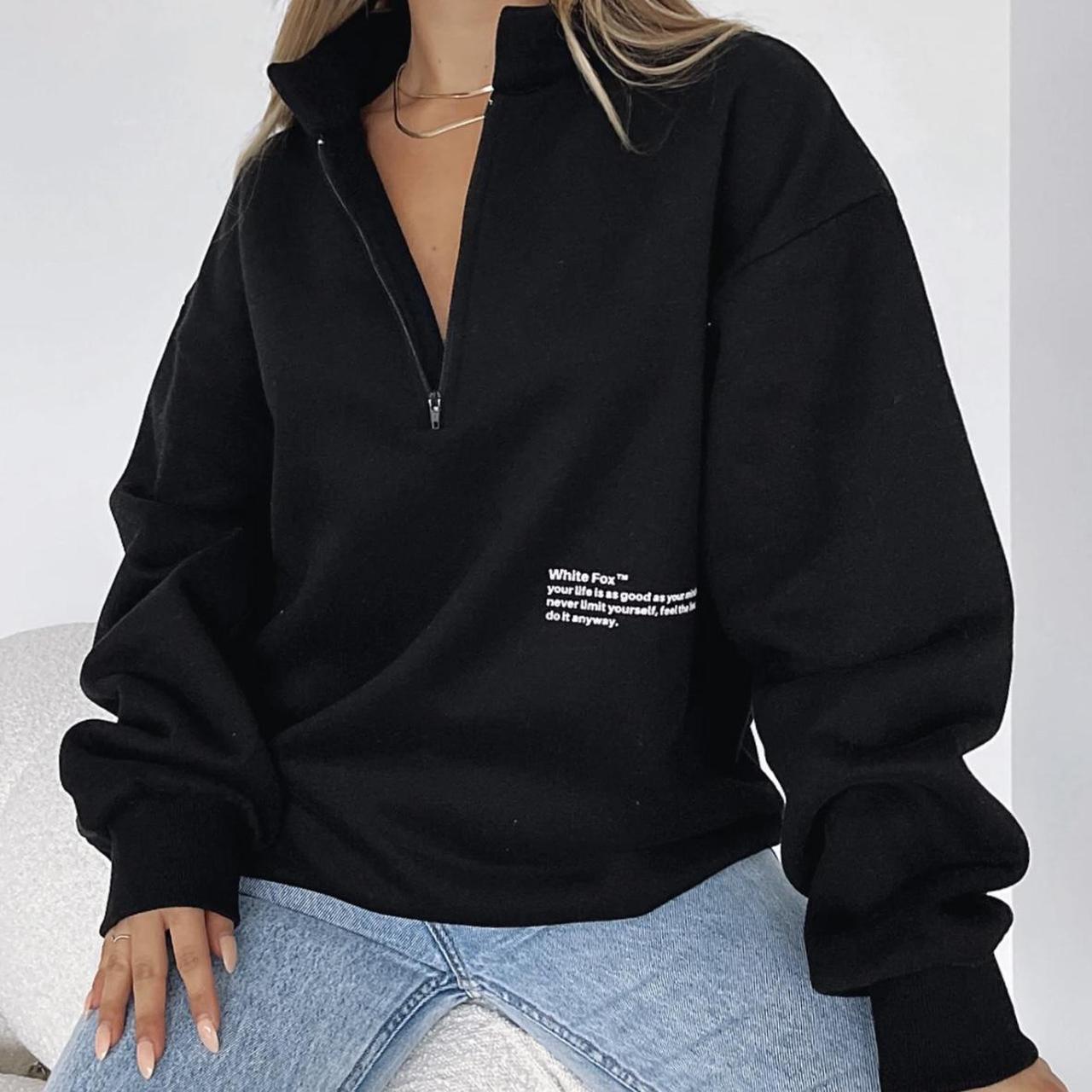 white fox quarter zip black worn a few times, has... - Depop