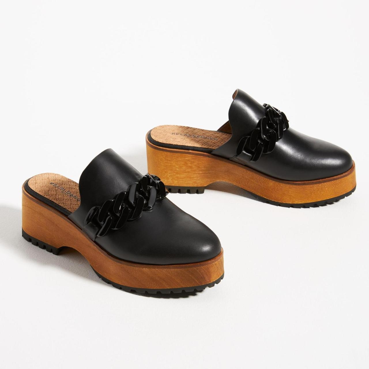 Kelsi Dagger Black leather clog mule with wooden... | Depop