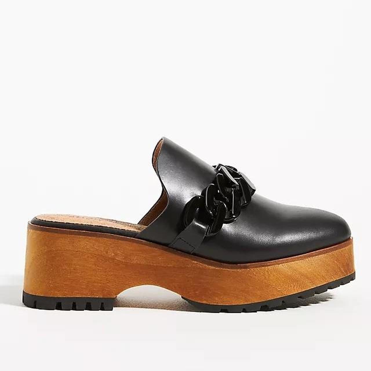Kelsi Dagger Black leather clog mule with wooden... | Depop