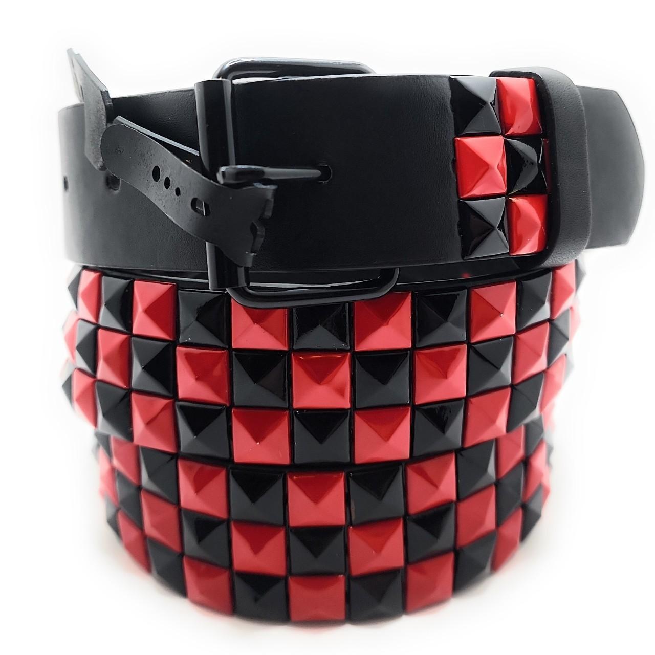 Deep Red & Black Checker Studded Belt 🔴⬛️ Sizes S M L... - Depop